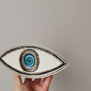 Large Blue Eye, Ceramic, Blue Eye Sculpture, Handbuilt, Stoneware Clay ...