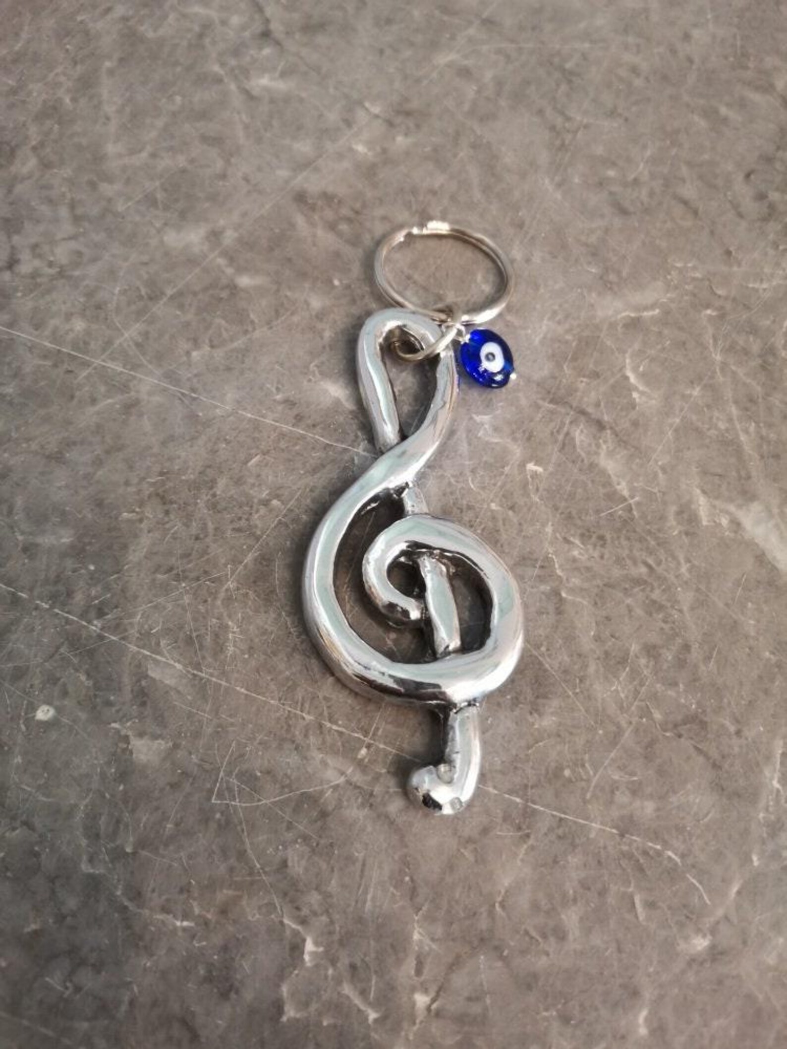 Treble Clef Key Ring, Aluminum Musical Note Key Chain With Blue Eye ...