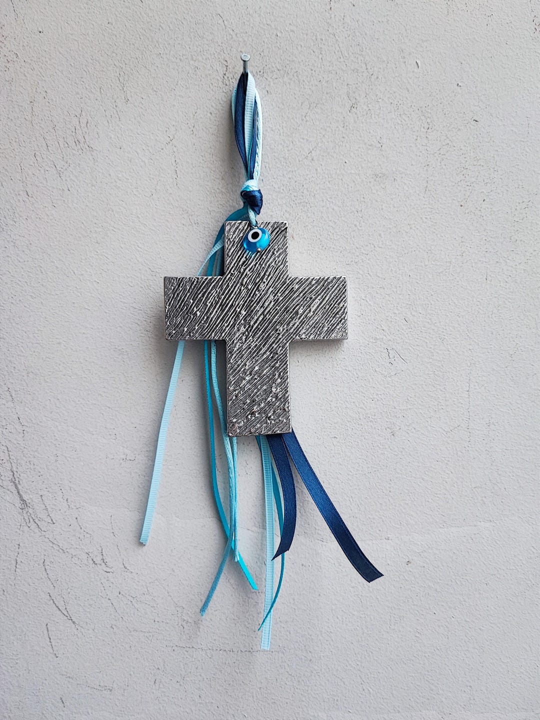 Silver Wall Cross, Silver Colour Wall Cross, Aluminum, Hammered Cross ...
