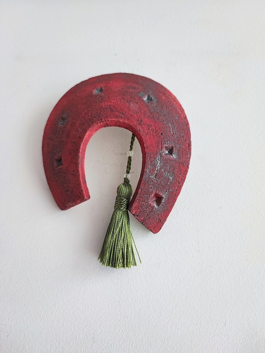 Red Ceramic Horseshoe, Life Size Horseshoe in Red, Handbuilt Horseshoe ...
