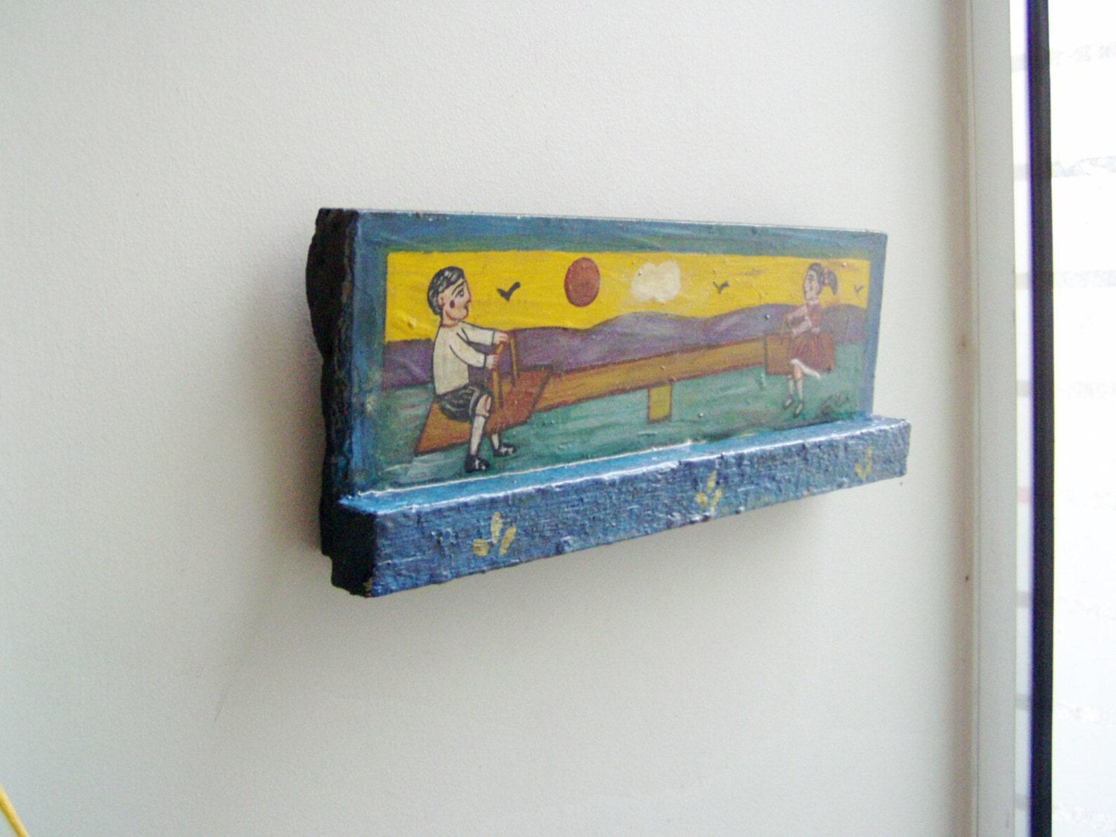 Children on Seesaw, Vintage, Folk Painting of Boy and Girl on a Seesaw ...