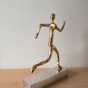 Minimalist Runner Sculpture, Brass Runner Sculpture on Aluminum Base ...