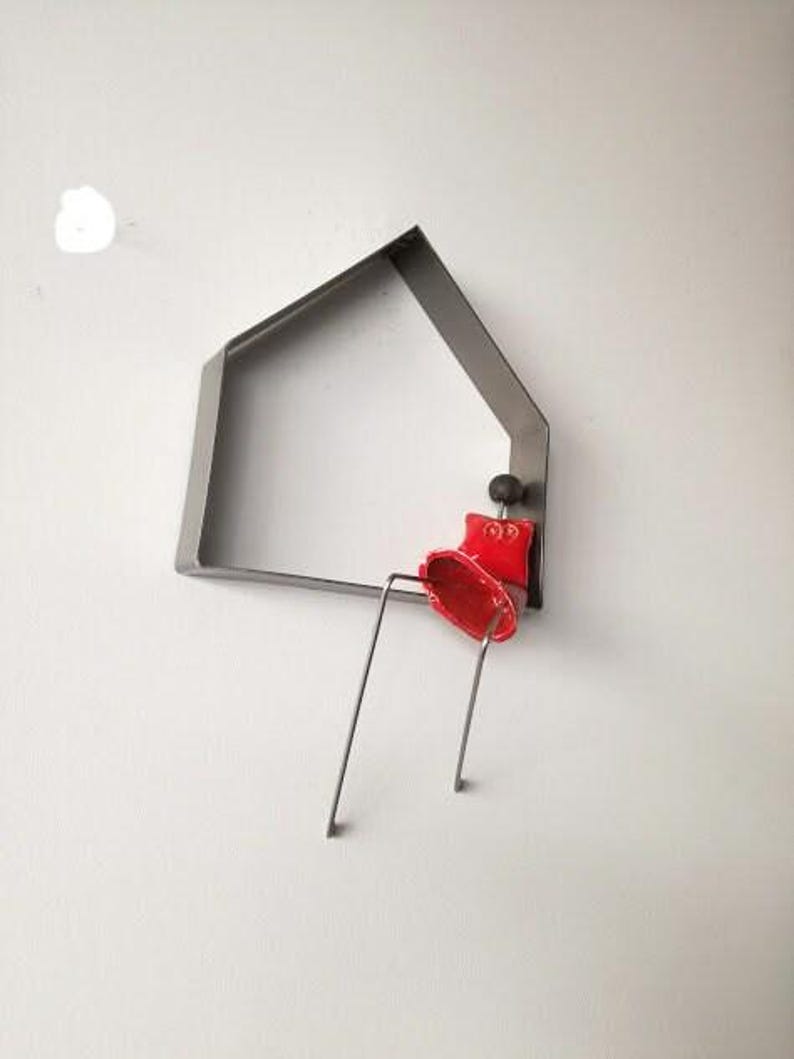House and Figure Sculpture, Minimalist Metal House Wall Sculpture With ...