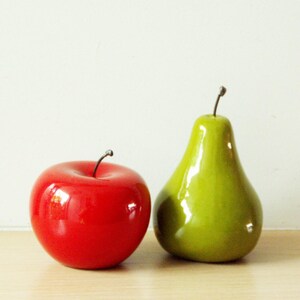 Apple and Pear Sculptures, Ceramic Fruit Sculptures of Scarlet Apple ...