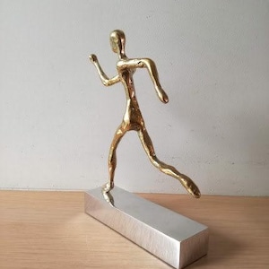 Minimalist Runner Sculpture, Brass Runner Sculpture on Aluminum Base ...