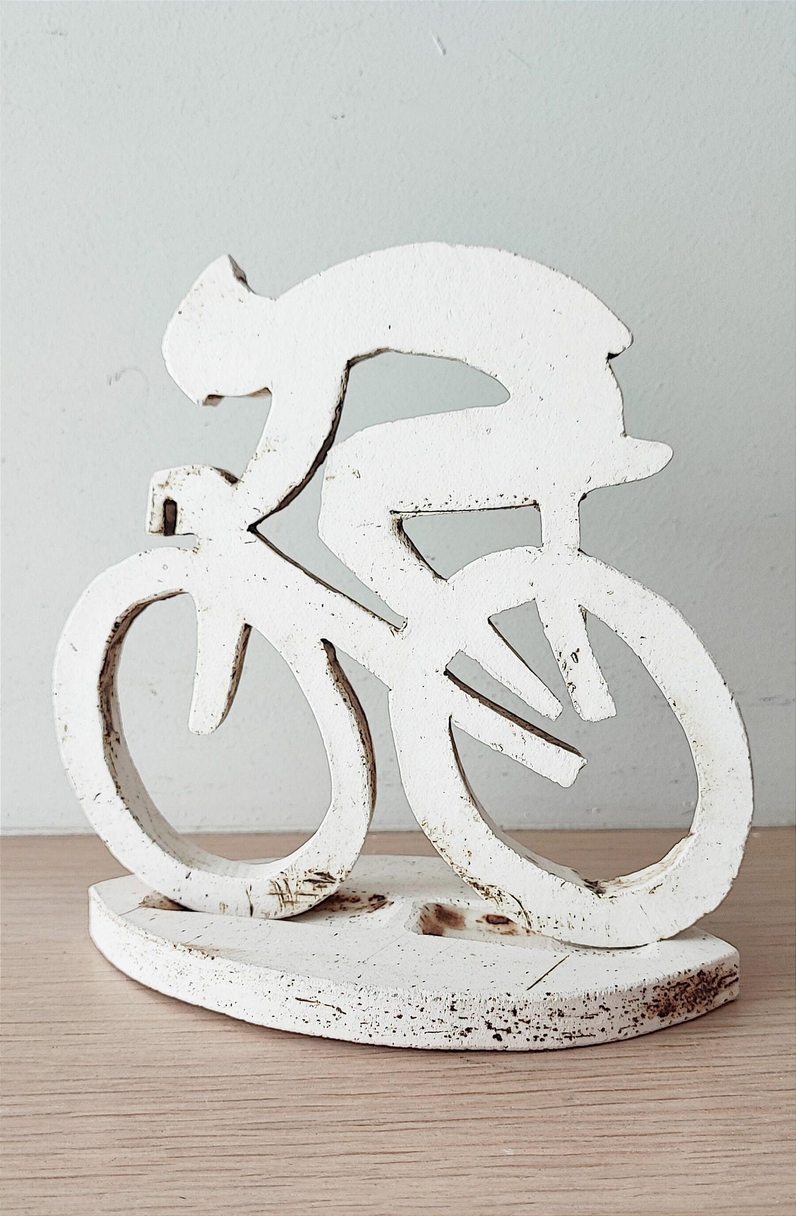 Blue Cyclist Figurine, Modern Cyclist Sculpture, Earthenware Clay ...