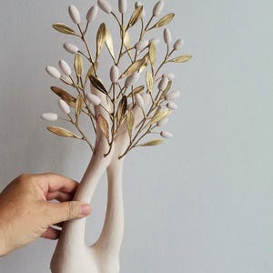 White Olive Tree, Ceramic Olive Tree With Brass Olive Branches, Olive ...