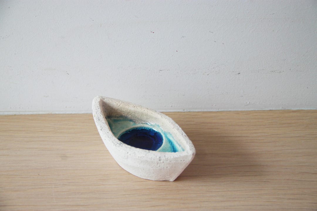 Blue Eye Boat, White Clay Blue Glaze Boat With Eye Shape and Colour ...