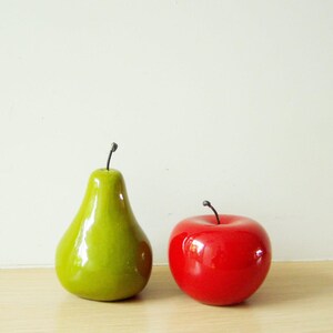 Apple and Pear Sculptures, Ceramic Fruit Sculptures of Scarlet Apple ...