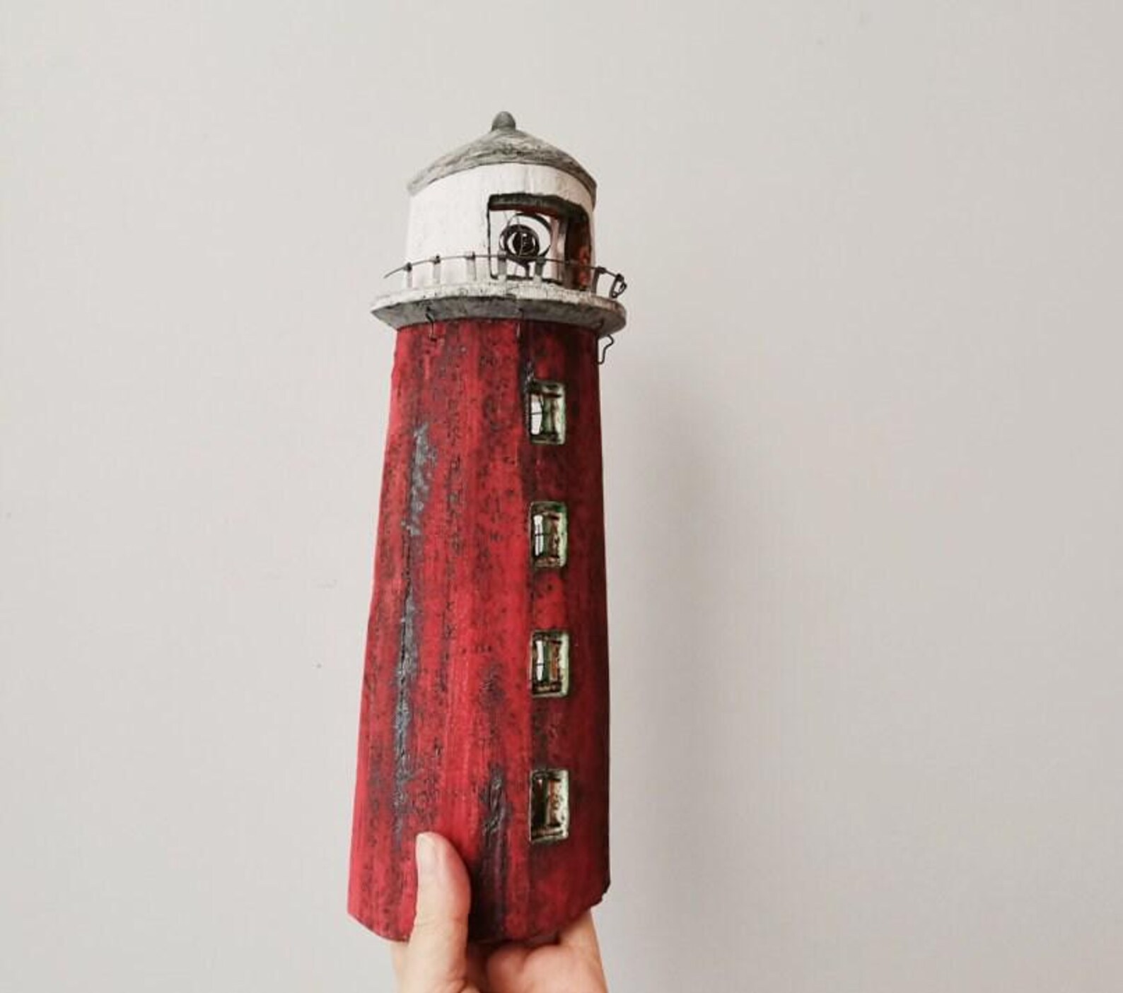Red Lighthouse Sculpture, Stoneware Lighthouse Wall Hanging in Red With ...