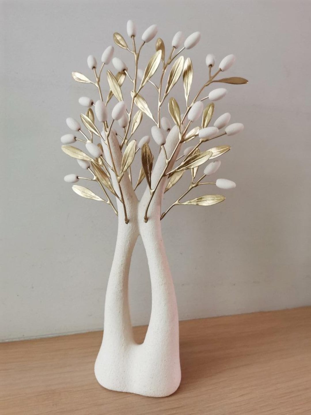 White Olive Tree, Ceramic Olive Tree With Brass Olive Branches, Olive ...