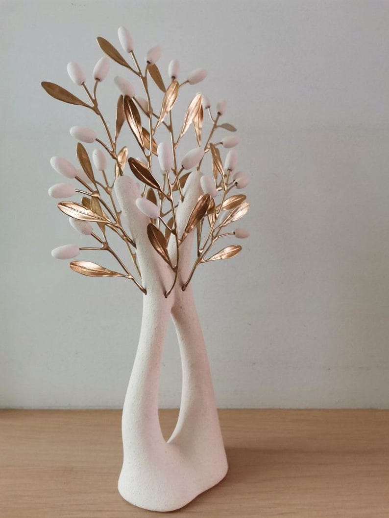 White Olive Tree, Ceramic Olive Tree With Brass Olive Branches, Olive ...