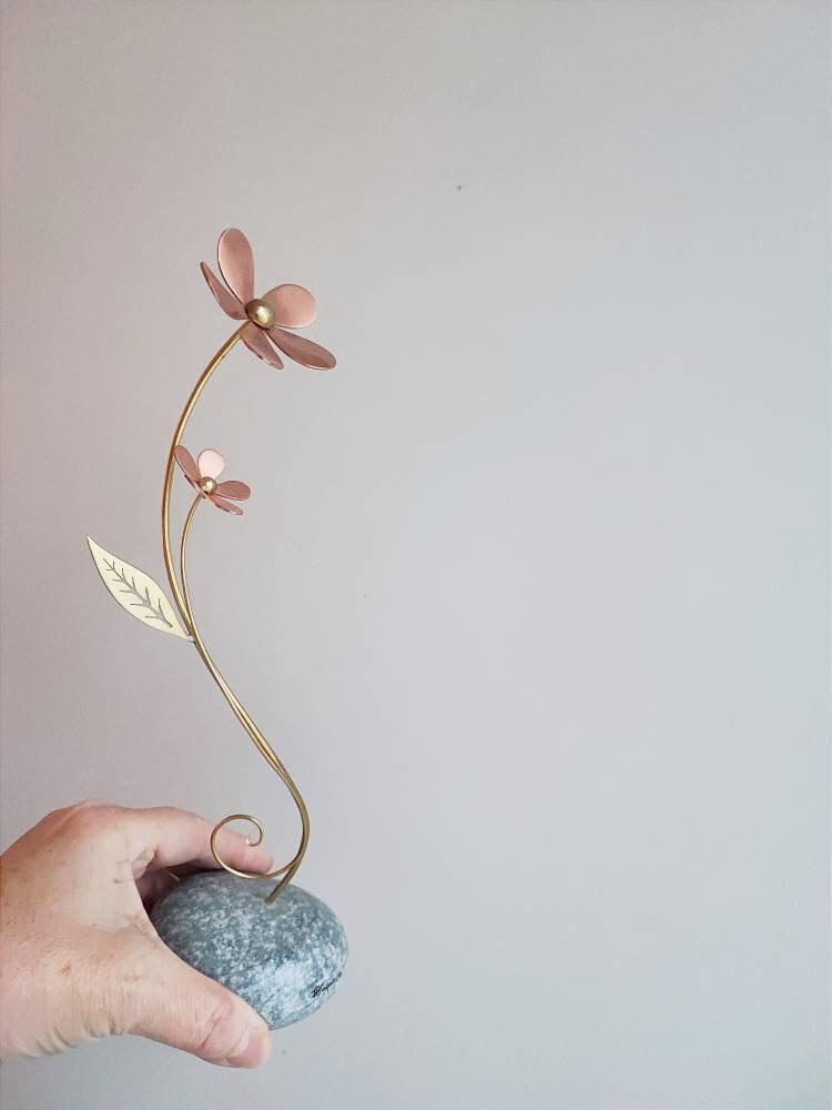Metal Flowers Sculpture, Flowers Art Object, Long Stemmed, Brass Copper ...
