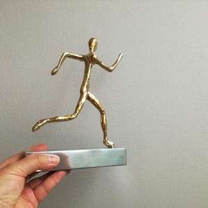 Minimalist Runner Sculpture, Brass Runner Sculpture on Aluminum Base ...