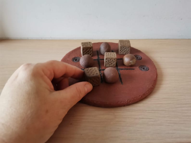 Ceramic Tic Tac Toe Sculpture, Noughts and Crosses Set With Cubes and ...