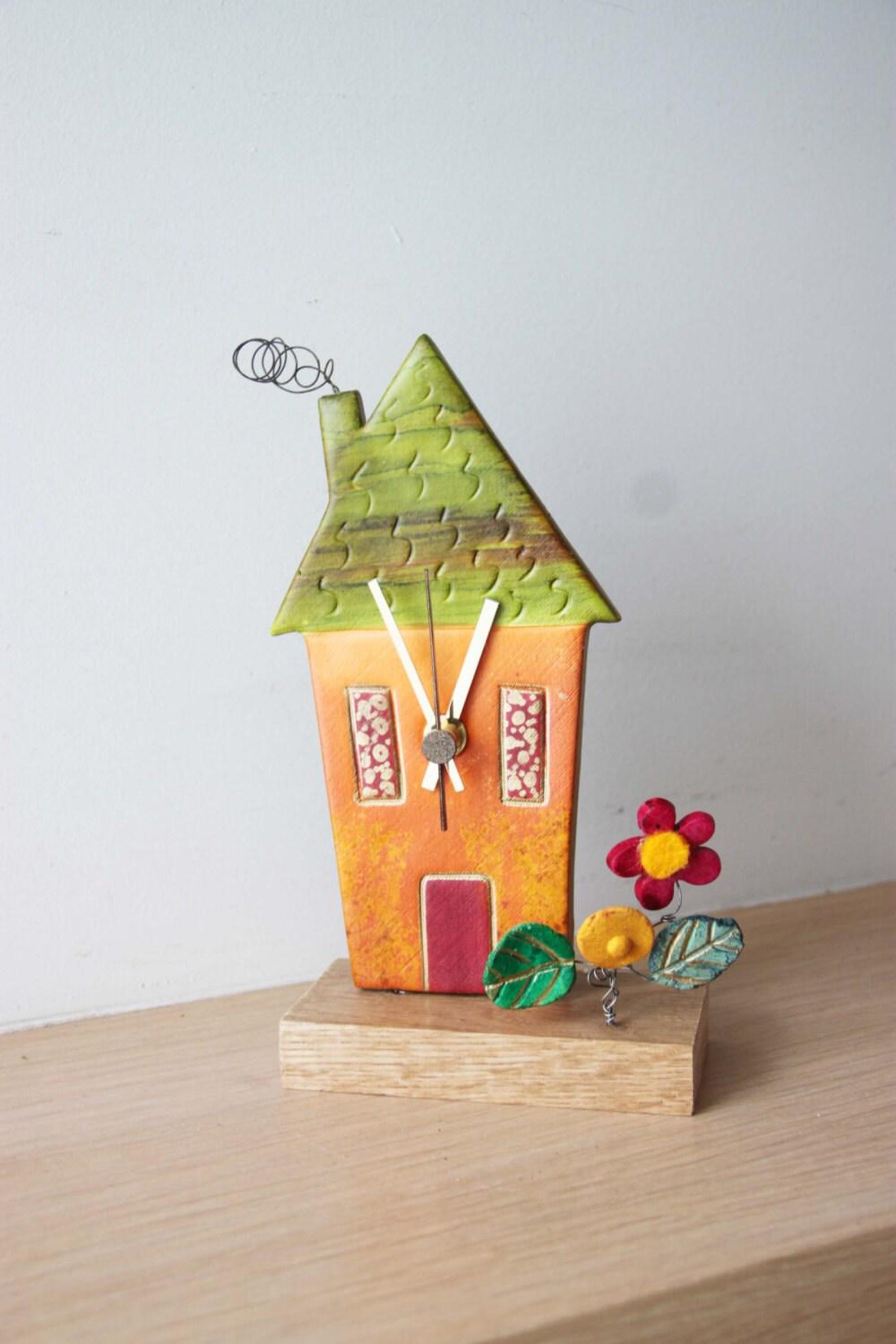 Little House Clock, Colourful Ceramic House Clock, House Shaped Clock ...