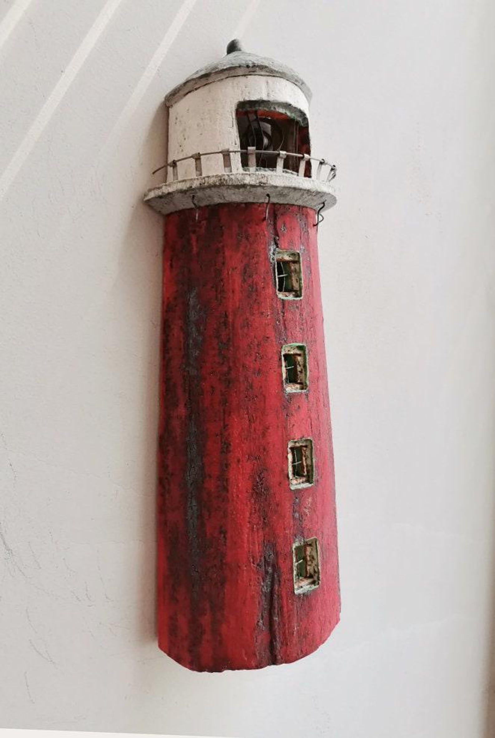 Red Lighthouse Sculpture, Stoneware Lighthouse Wall Hanging in Red With ...