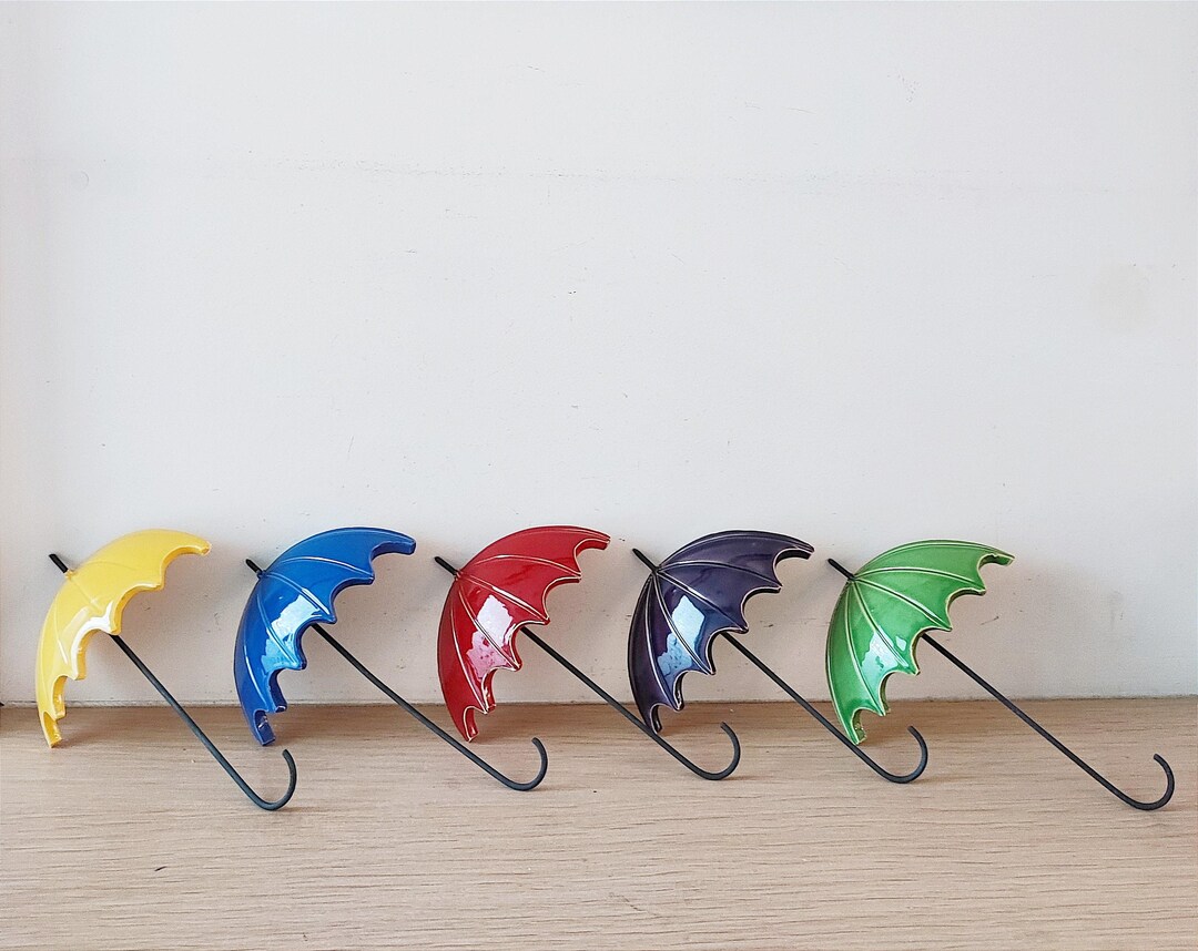 Ceramic Umbrella Sculptures, Wall Umbrella Miniatures, Red, Green, Blue ...