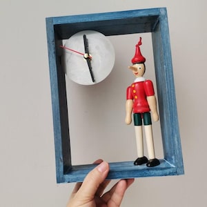 Pinocchio Wooden Clock, Wooden Frame Clock With Pinocchio Figurine ...