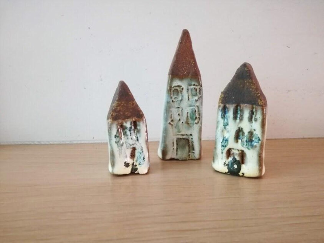 Rustic Cottage Miniatures, Set of Three, High Fire Stoneware Clay ...