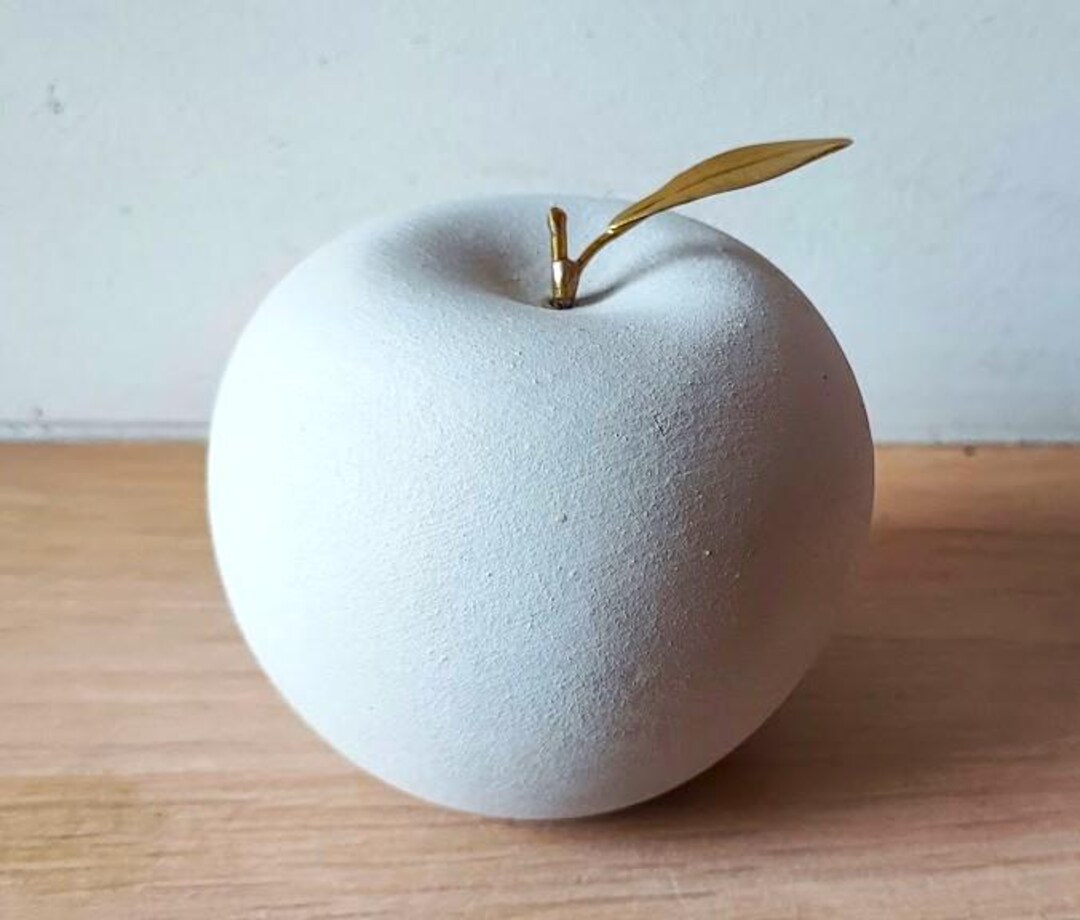 Blue Apple Figure, Royal Blue Apple With Brass Stem and Leaf, Ceramic ...