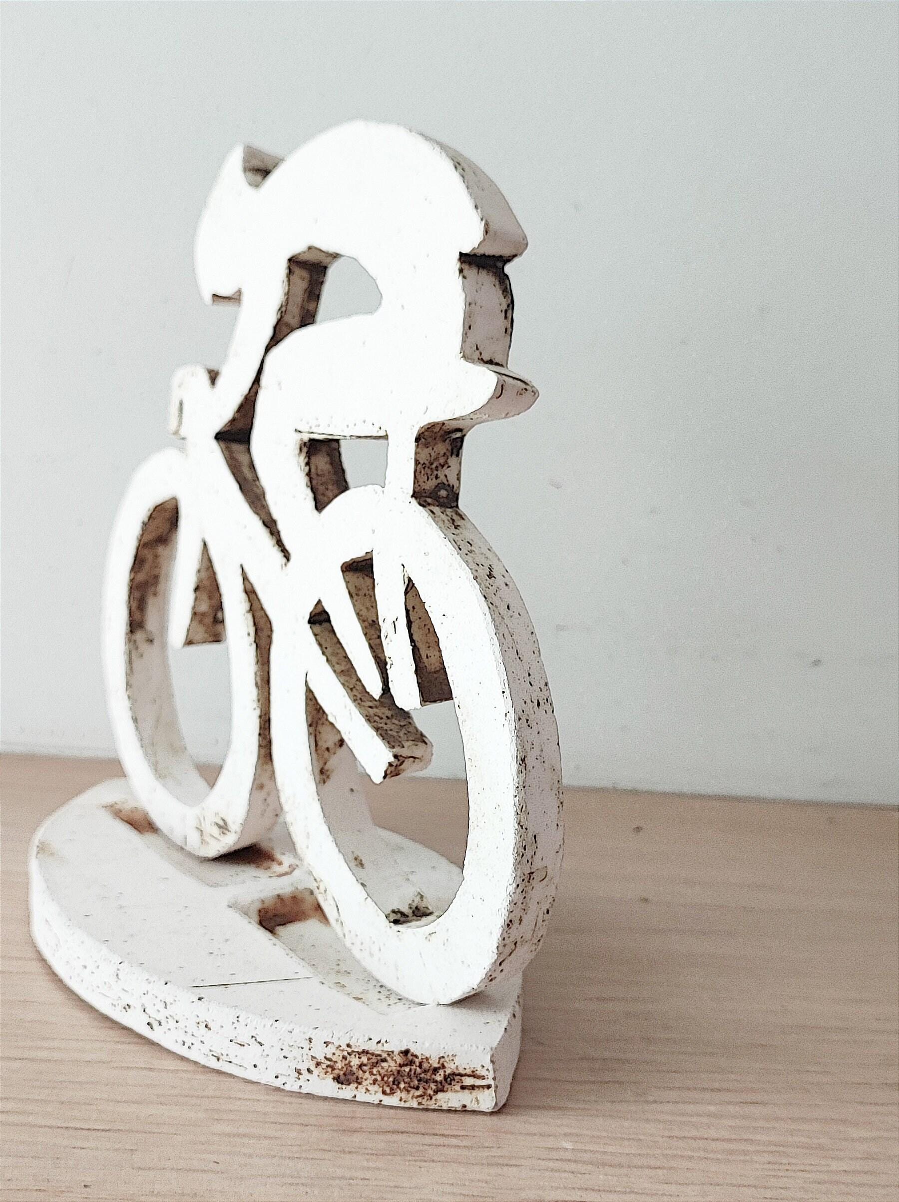Blue Cyclist Figurine, Modern Cyclist Sculpture, Earthenware Clay ...