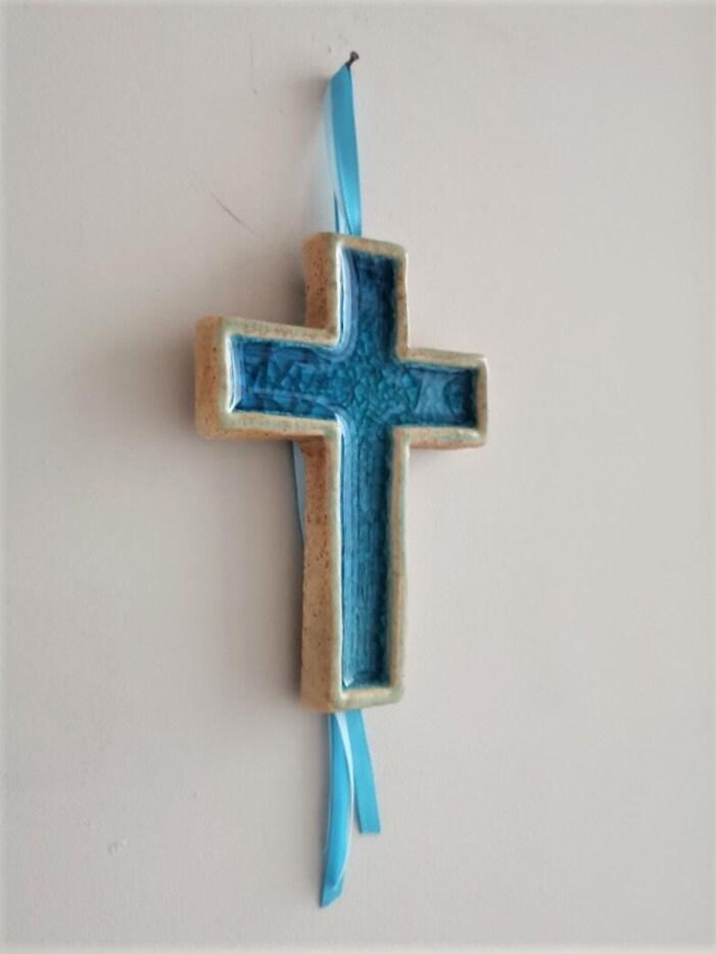 Blue Ceramic Cross, Turquoise Blue Ceramic Cross, Stoneware Clay ...