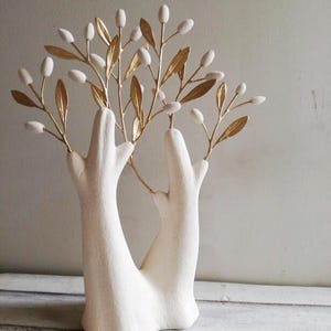 Modern Olive Tree Sculpture, Ceramic Olive Tree With Brass Olive ...