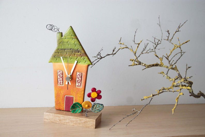 Little House Clock, Colourful Ceramic House Clock, House Shaped Clock ...