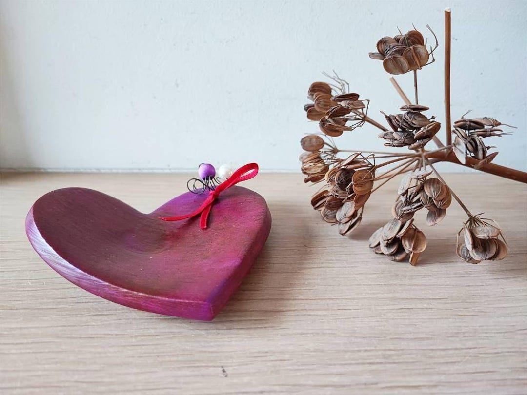 Red Heart Ceramic Plate, Heart Tea Light Holder, Red Purple Heart Art ...