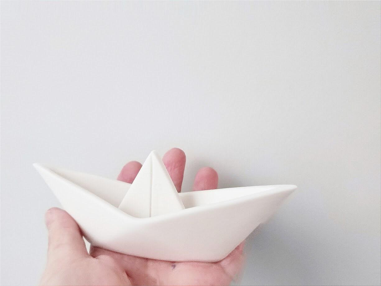 Porcelain Paper Boat, Matte White Paper Boat Art Object, Good Luck ...