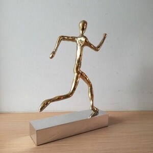 Minimalist Runner Sculpture, Brass Runner Sculpture on Aluminum Base ...