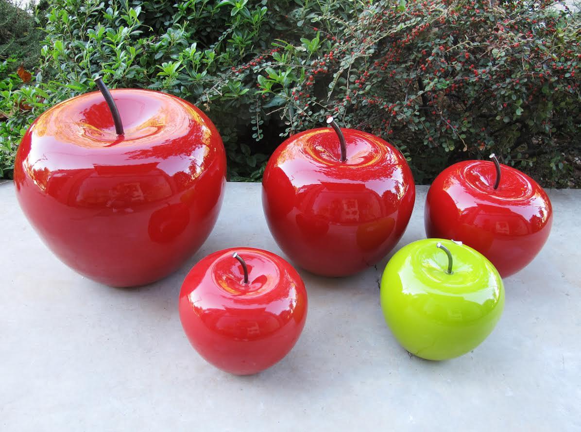 Large Ceramic Apple, Red Ceramic Apple With Black, Iron Stem, Large ...