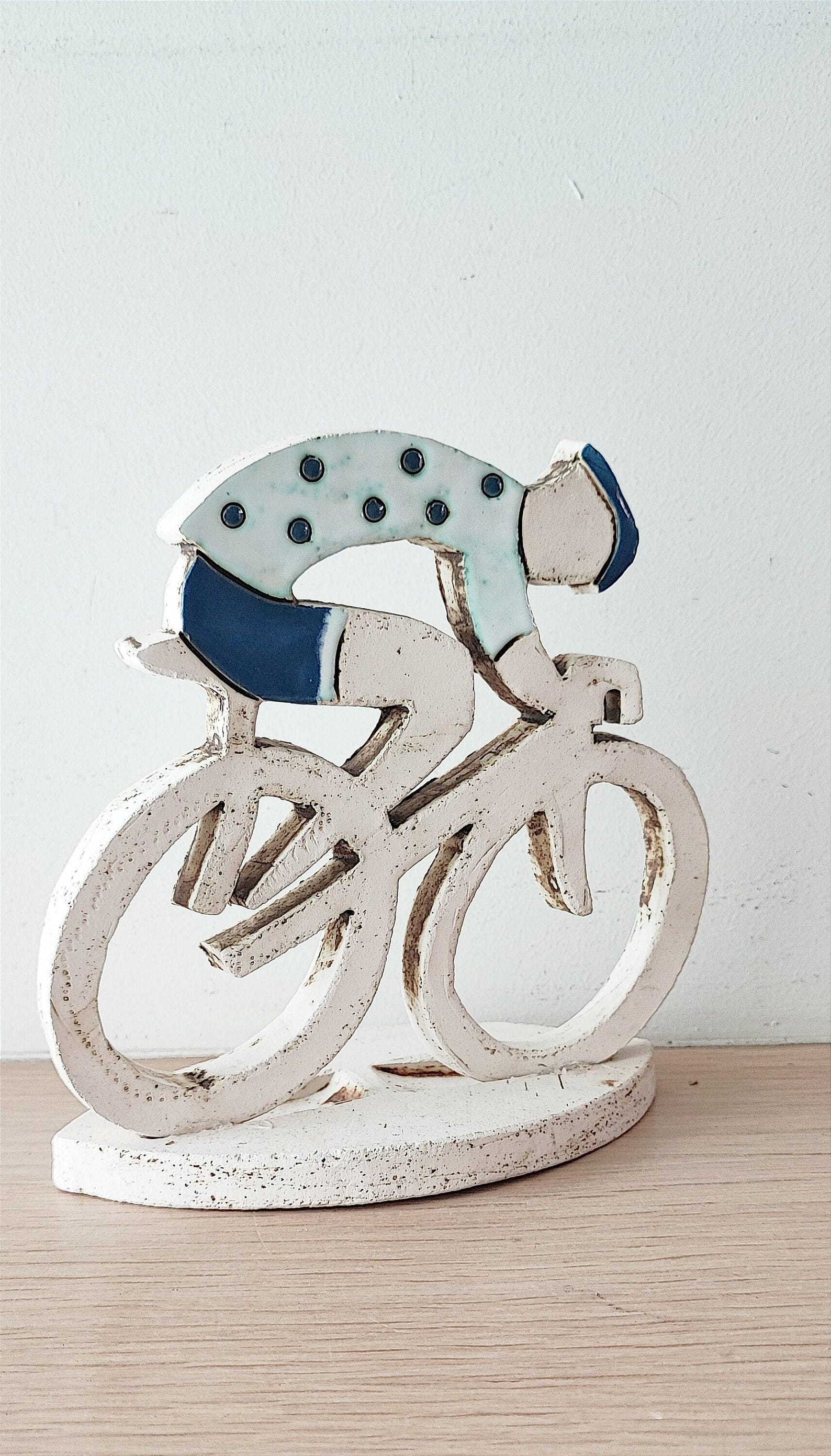 Blue Cyclist Figurine, Modern Cyclist Sculpture, Earthenware Clay ...