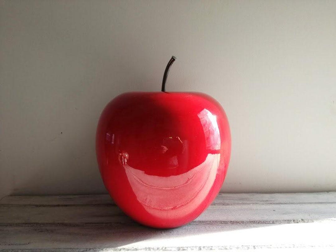 Ceramic Apple Sculpture, Large Red Ceramic Apple With Black, Iron Stem ...