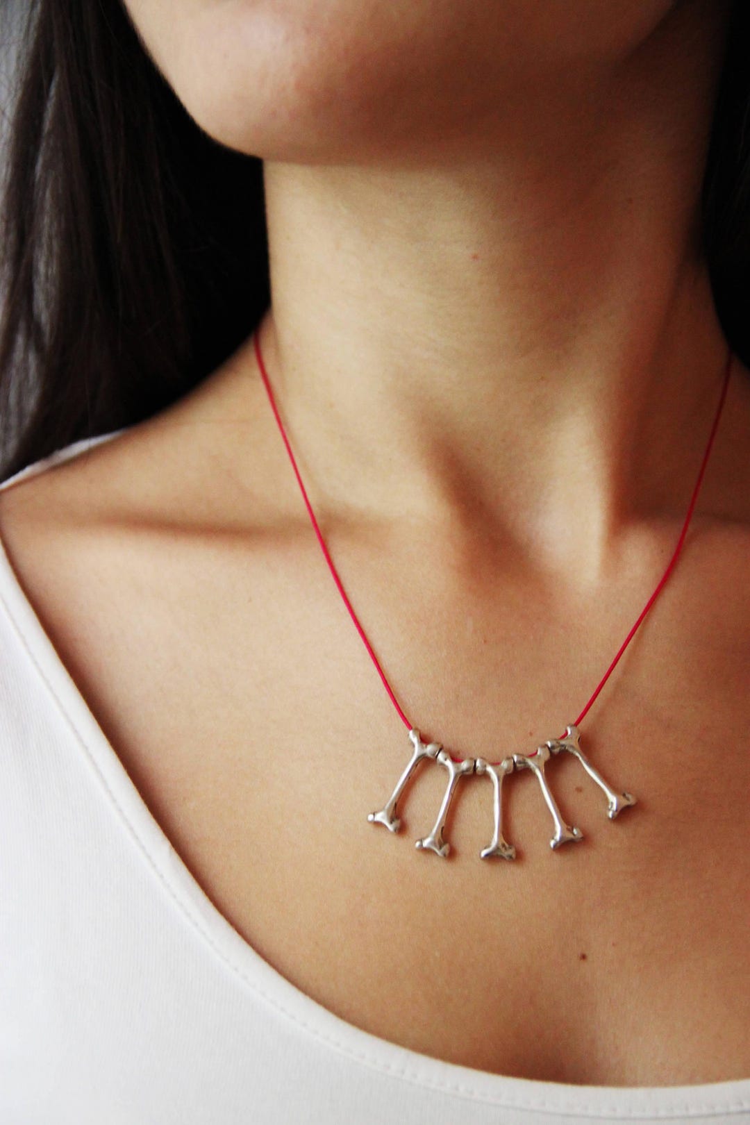 Silver Bone Necklace, Silver Bones Necklace, Sterling Silver Gothic ...