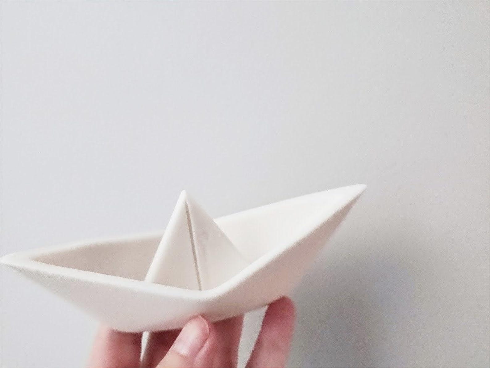 Porcelain Paper Boat, Matte White Paper Boat Art Object, Good Luck ...