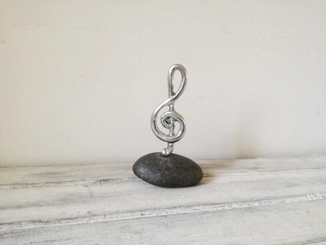 Treble Clef Sculpture, Silver Treble Clef on Black Stone, Treble Clef ...