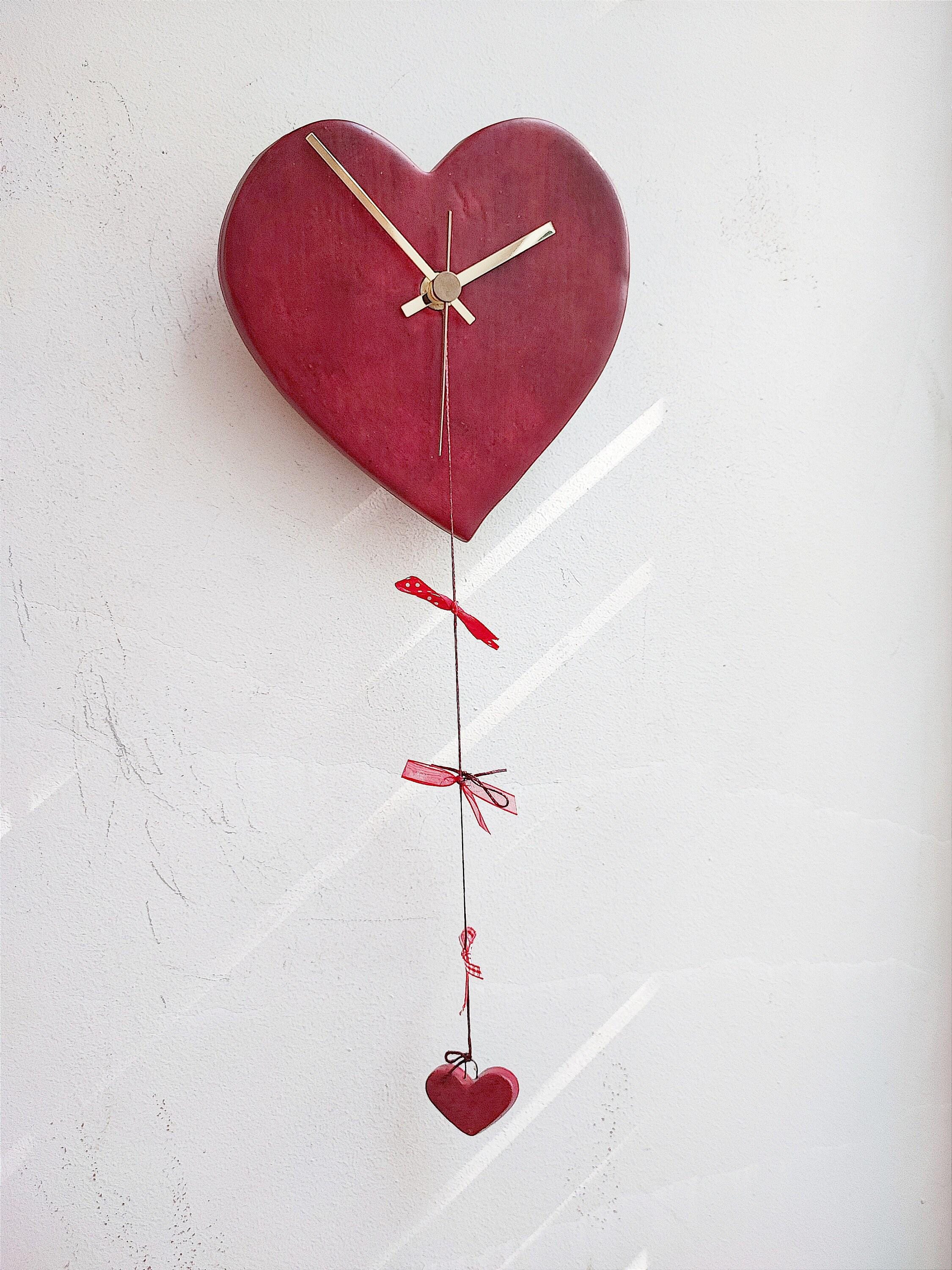 Red Heart Clock, Ceramic Heart Clock of Earthenware Clay, Valentine's ...