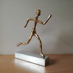 Minimalist Runner Sculpture, Brass Runner Sculpture on Aluminum Base ...