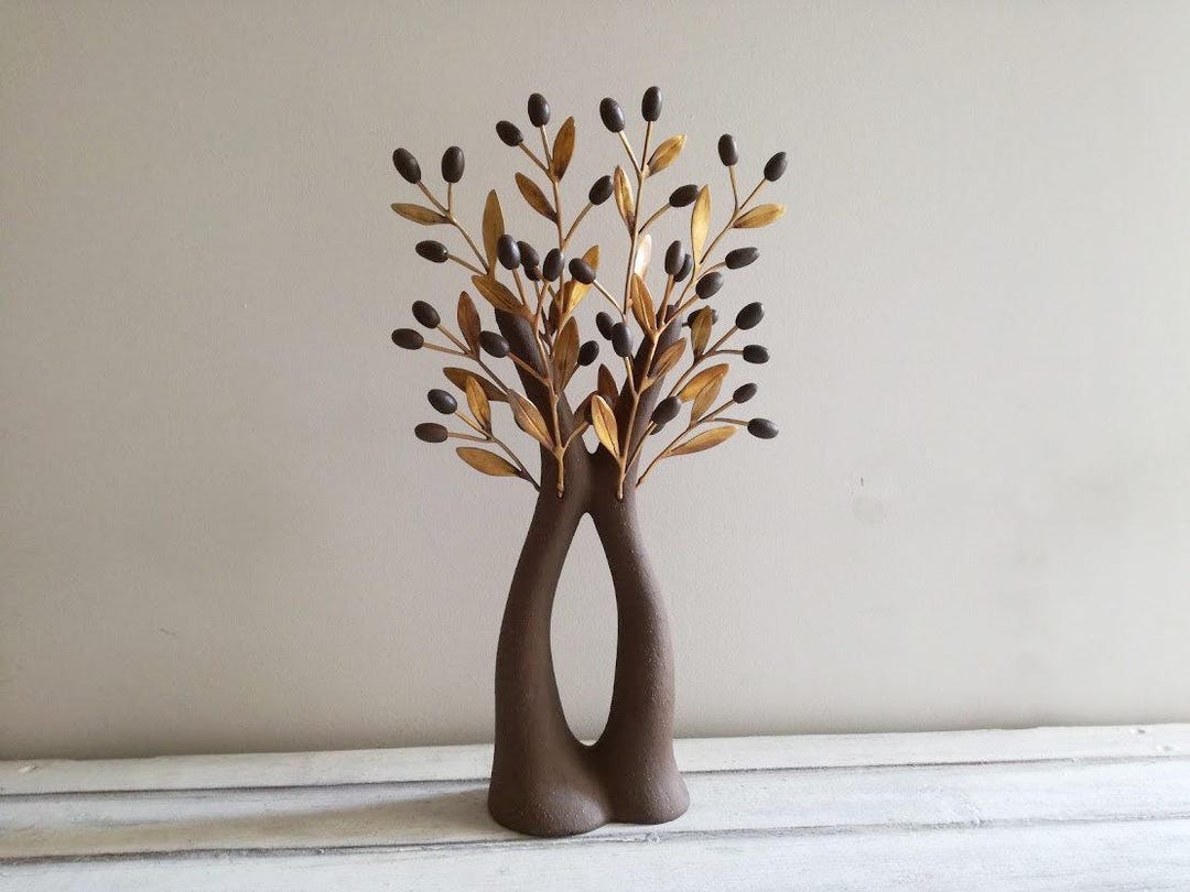 Modern Olive Tree Sculpture, Ceramic Olive Tree With Brass Olive ...