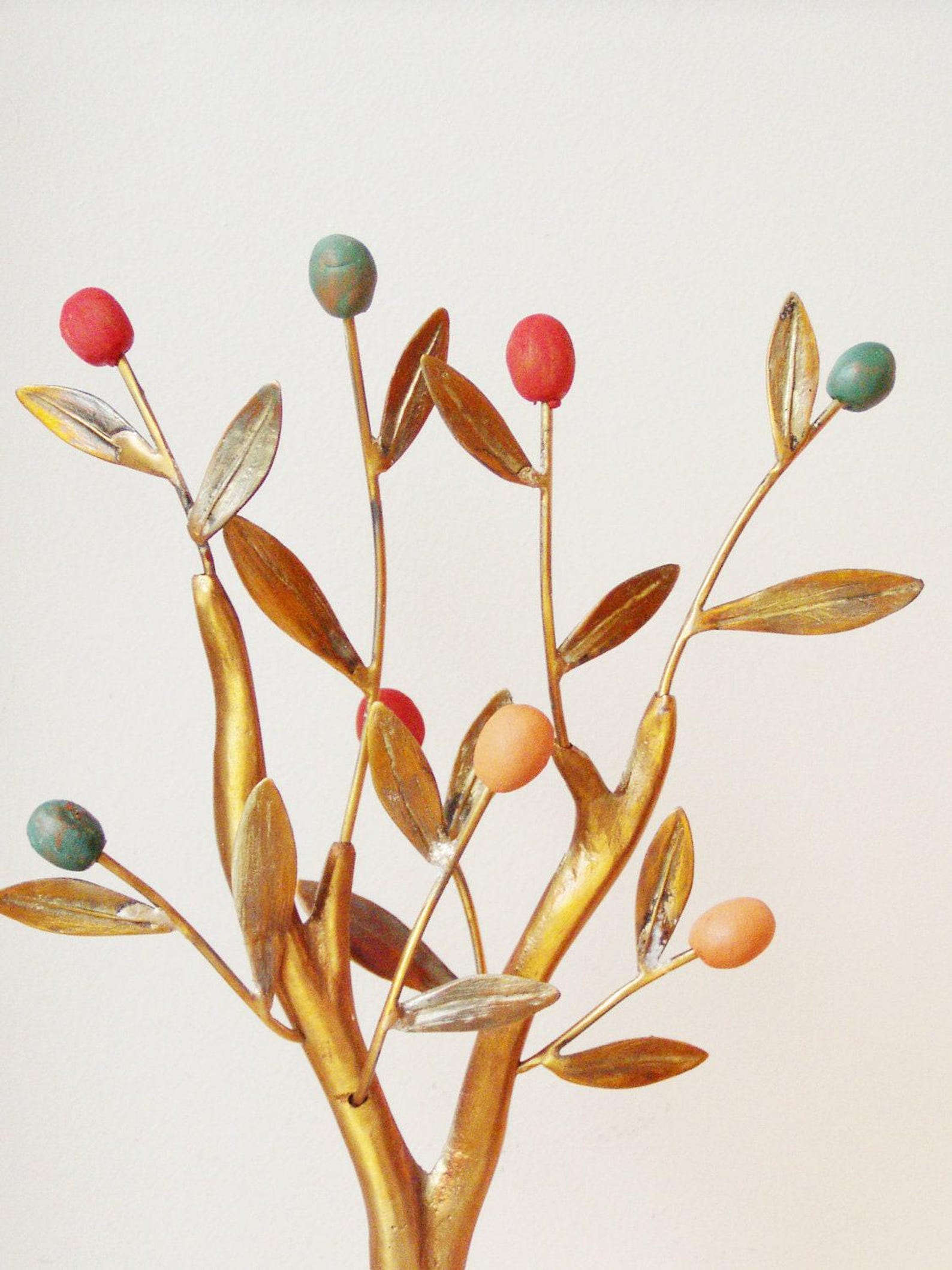 Olive Tree Sculpture With Colourful Olives, Brass Mini Sculpture of ...