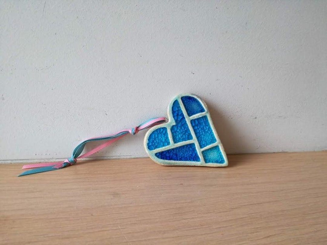Blue Heart Wall Hanging, Ceramic Blue Heart for the Wall, Rustic Boho ...