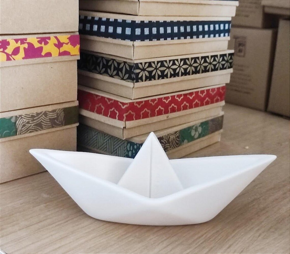 Porcelain Paper Boat, Matte White Paper Boat Art Object, Good Luck ...