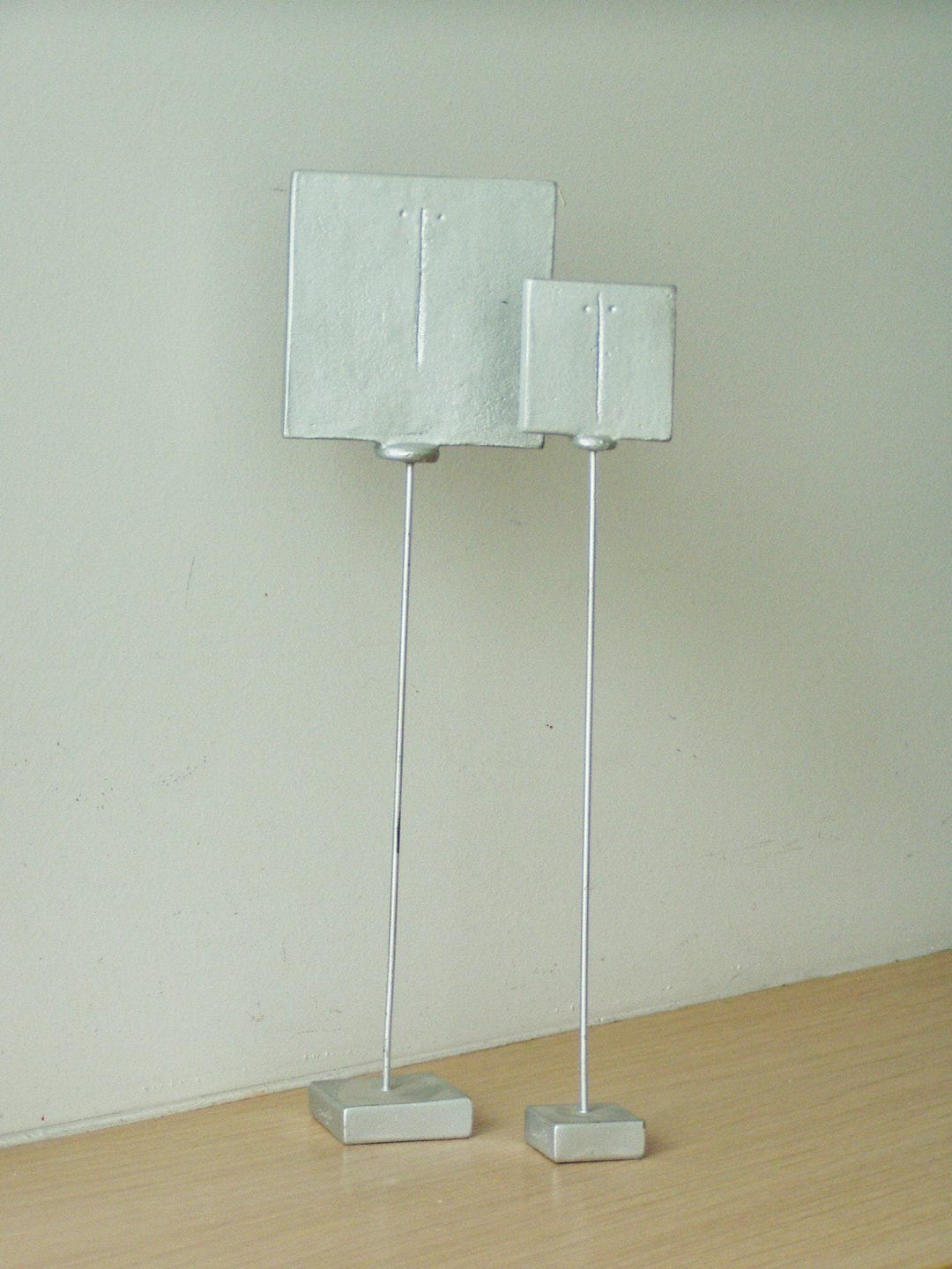 Square Head Sculptures, Set of Two, Aluminum, Square Face Mini ...