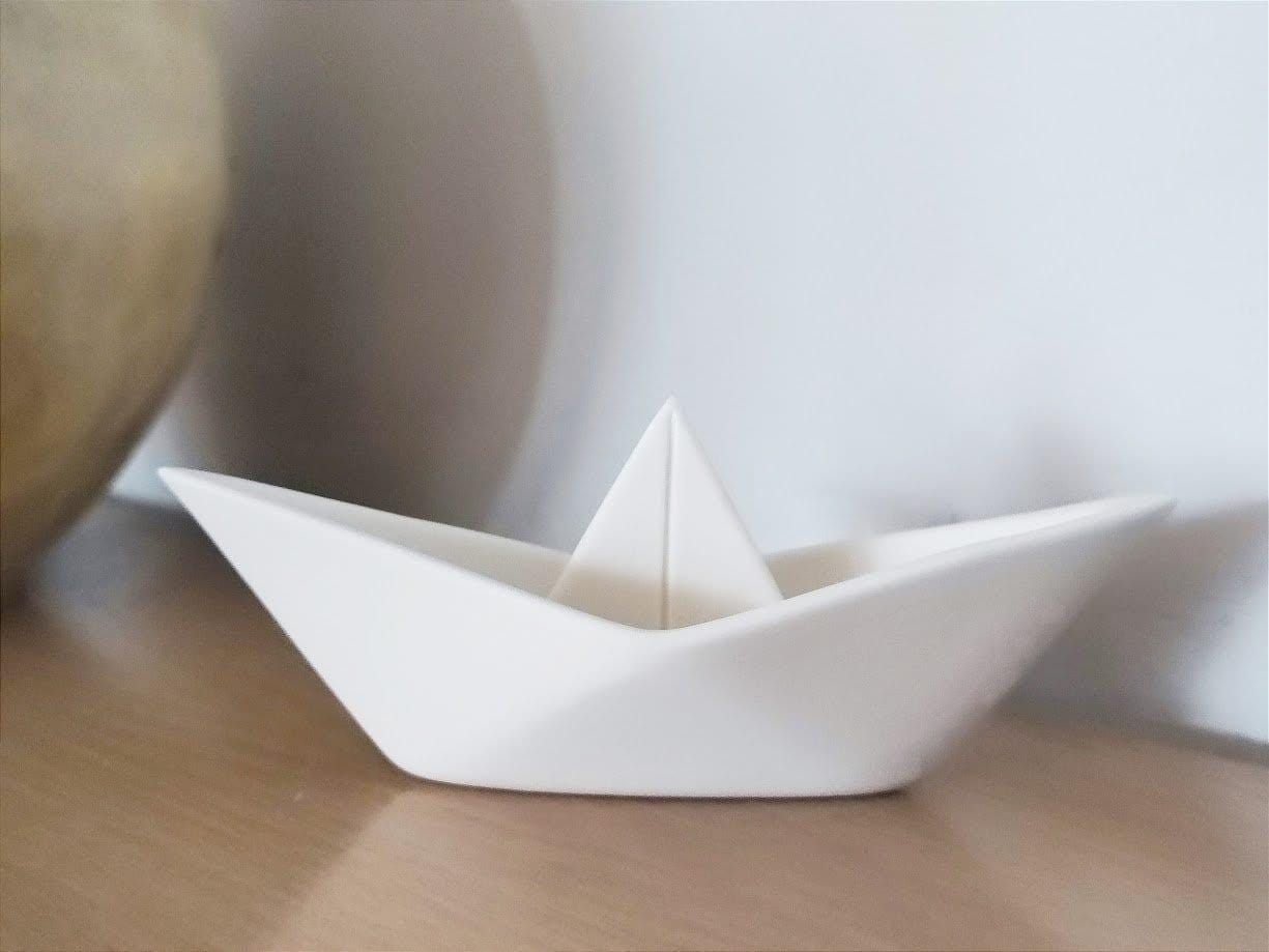 Porcelain Paper Boat, Matte White Paper Boat Art Object, Good Luck ...