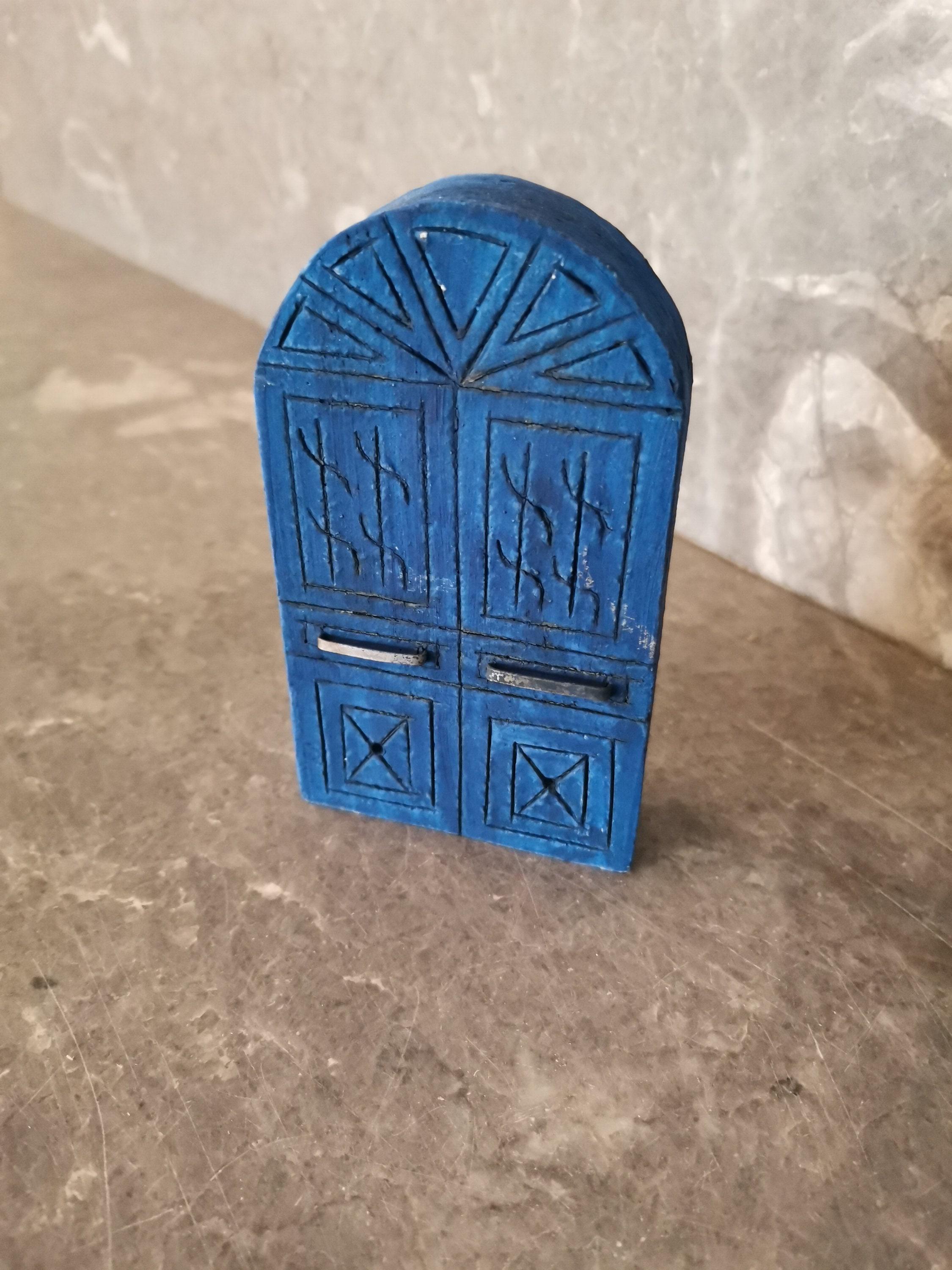 Blue Front Door Sculpture, Dark Blue Greek Gate, Domed, Stoneware Greek ...