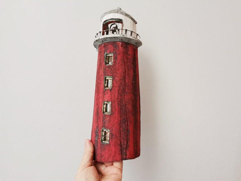 Red Lighthouse Sculpture, Stoneware Lighthouse Wall Hanging in Red With ...