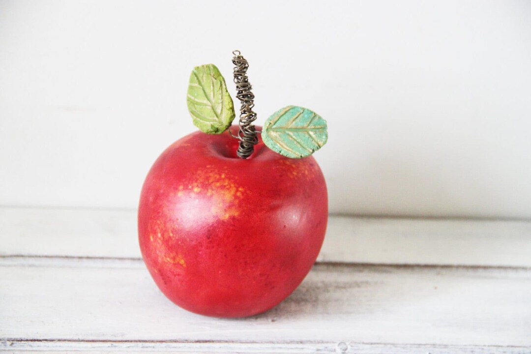 Red Apple Sculpture, Life Size Ceramic Apple, Red Ceramic Apple With ...