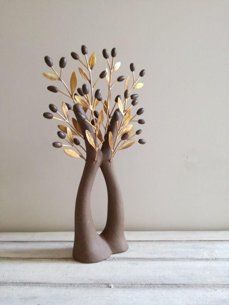 Modern Olive Tree Sculpture, Ceramic Olive Tree With Brass Olive ...